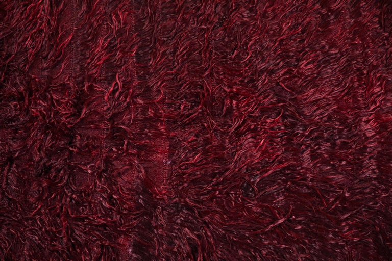 Dark Burgundy Bulgarian Shag Rug For Sale at 1stDibs