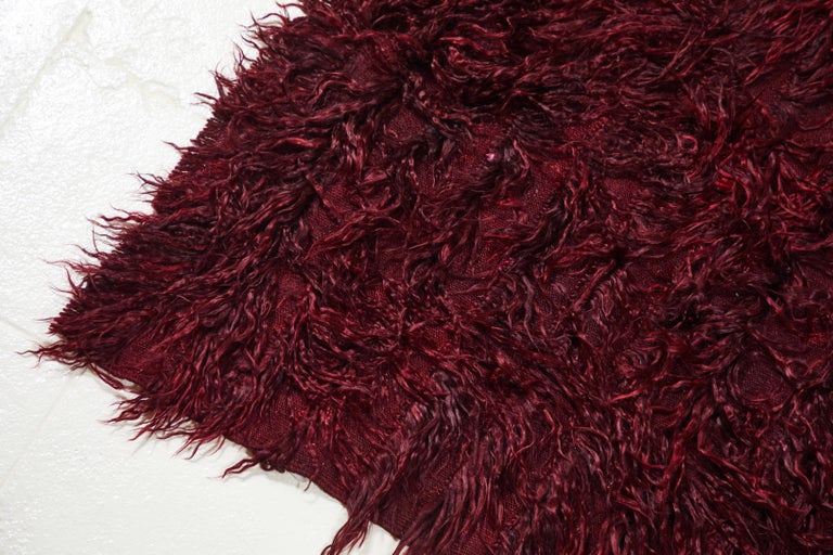 Dark Burgundy Bulgarian Shag Rug For Sale at 1stDibs