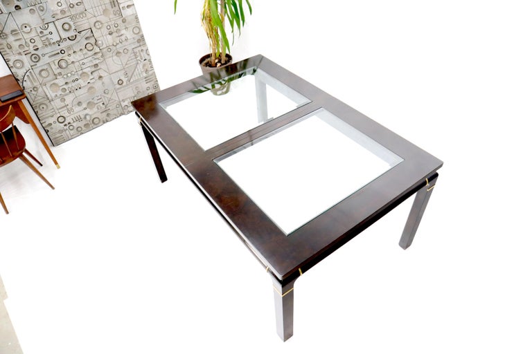 Dark Burl Wood Glass Top Inserts Two Extension boards Leaves Dining ...