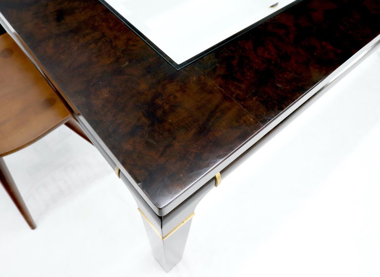 Dark Burl Wood Glass Top Inserts Two Extension boards Leaves Dining ...