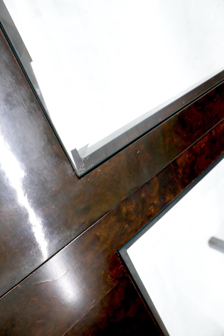 Dark Burl Wood Glass Top Inserts Two Extension boards Leaves Dining ...