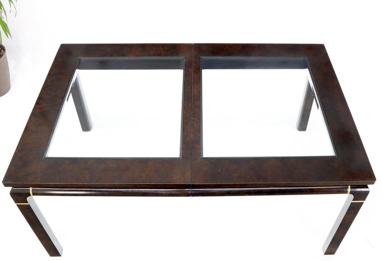 Dark Burl Wood Glass Top Inserts Two Extension boards Leaves Dining ...