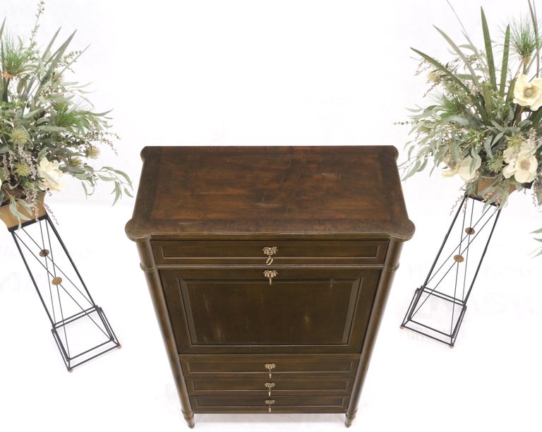 Dark Golden Olive Drop Front Secretary Desk High Chest Drawers Dresser ...