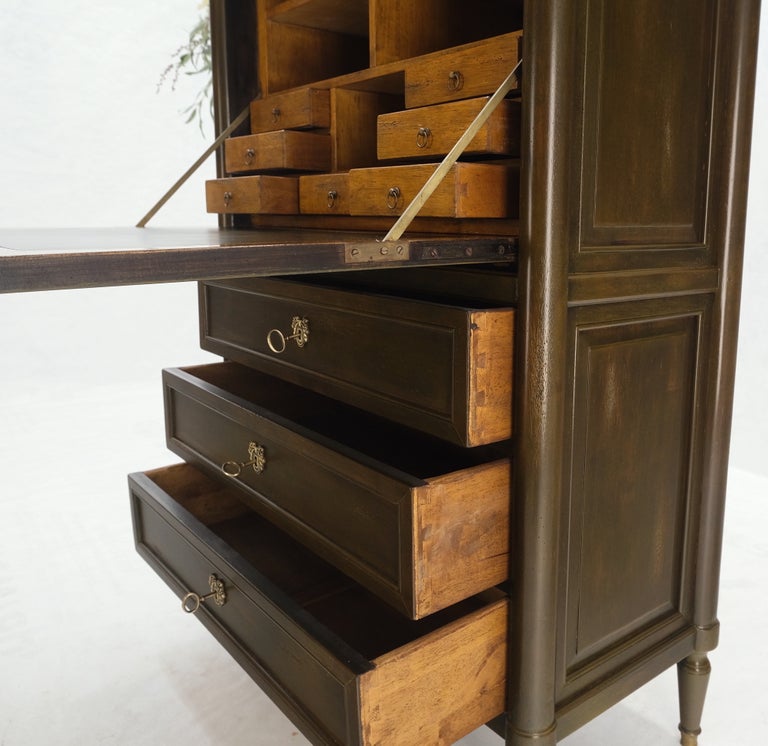 Dark Golden Olive Drop Front Secretary Desk High Chest Drawers Dresser ...