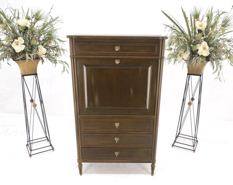 Dark Golden Olive Drop Front Secretary Desk High Chest Drawers Dresser ...
