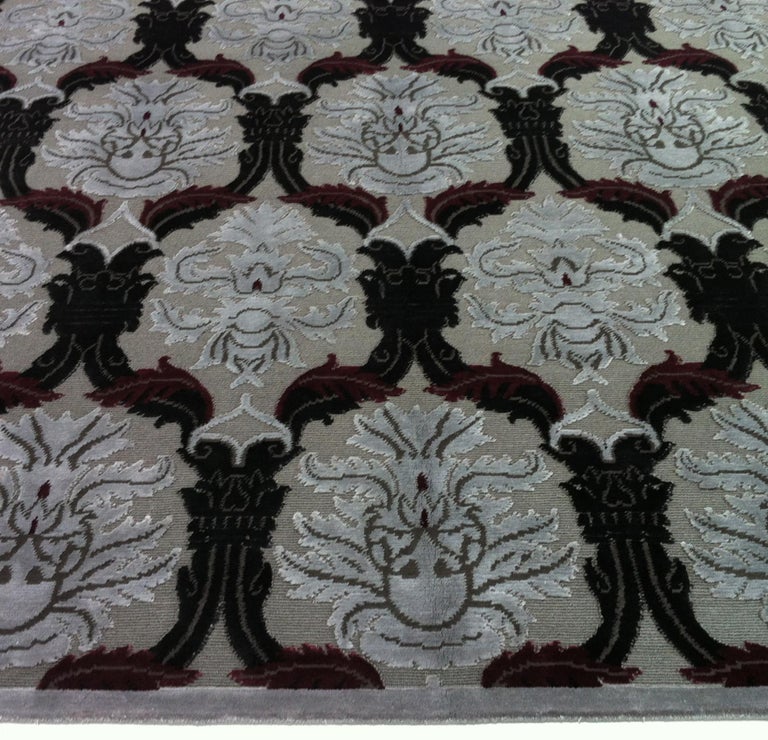 Dark Gray Damask-Look Area Rug For Sale at 1stDibs | gray damask rug ...