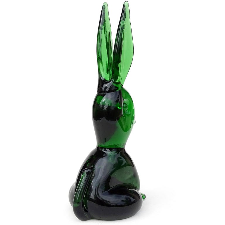 Dark Green Controlled Bubbles Italian Art Glass Vintage Bunny Rabbit ...