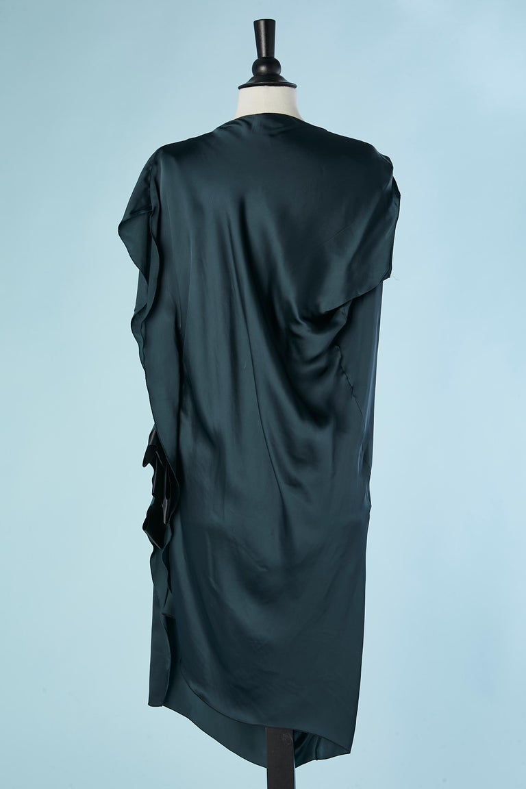 Dark green drape asymmetrical cocktail dress with black ribbon Lanvin ...