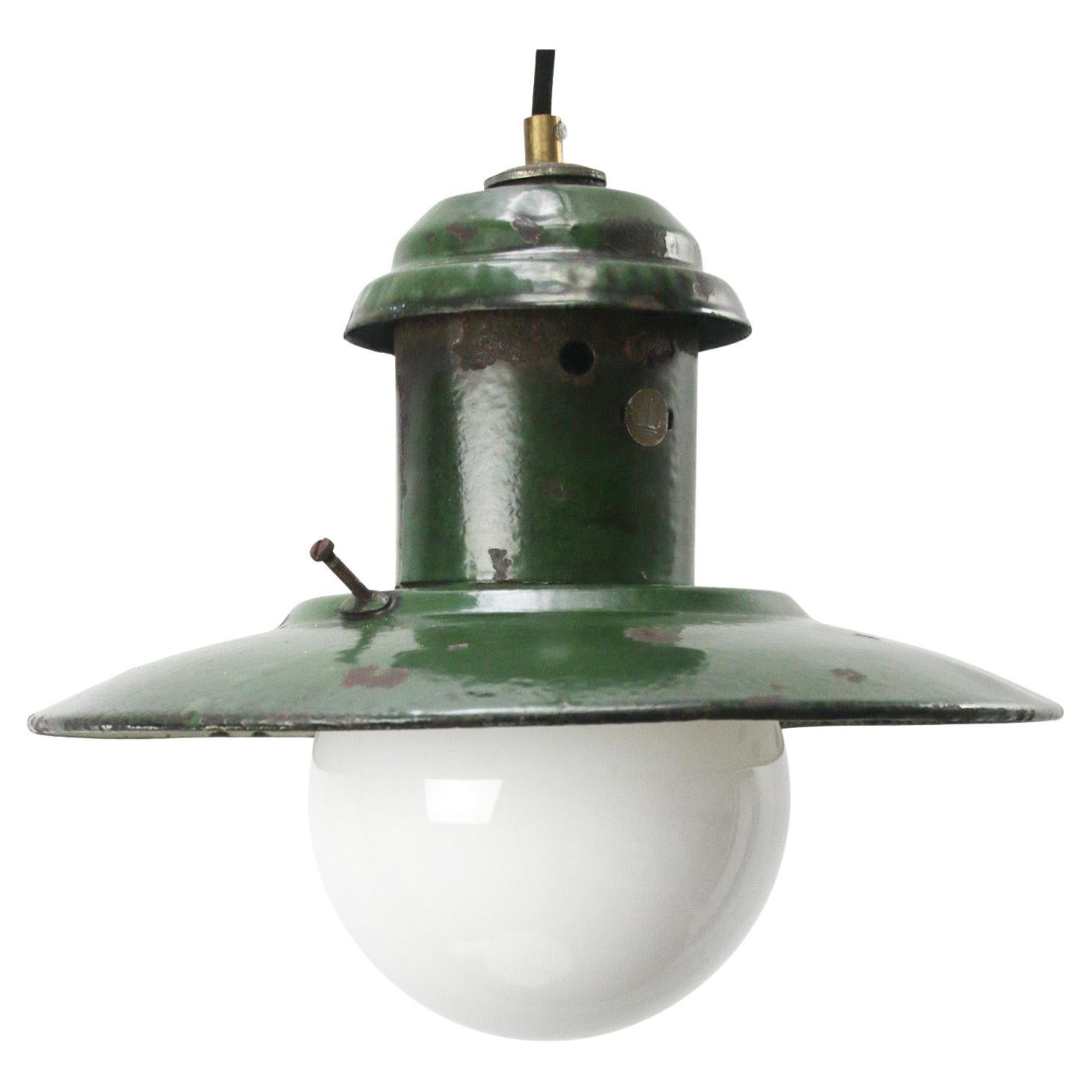 Green Enamel Vintage Industrial Pendant Light at 1stDibs