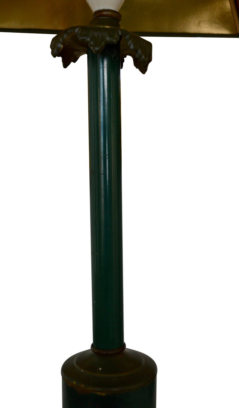 Dark Green Metal Column Table Lamp For Sale at 1stDibs