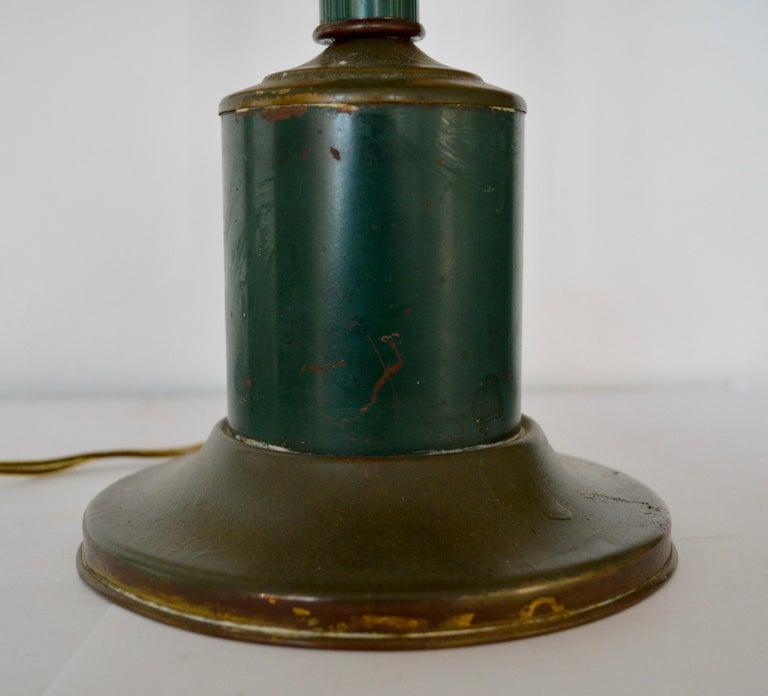 Dark Green Metal Column Table Lamp For Sale at 1stDibs