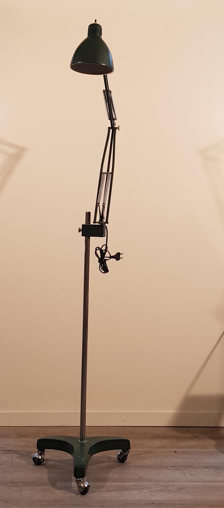 Dark Green Revolving Adjustable Arm Wheeled Naska Floor Lamp, Fontana ...