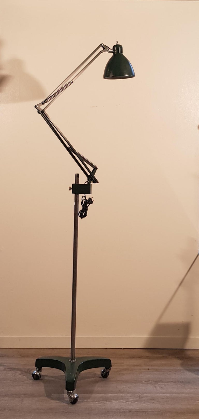 Dark Green Revolving Adjustable Arm Wheeled Naska Floor Lamp, Fontana ...