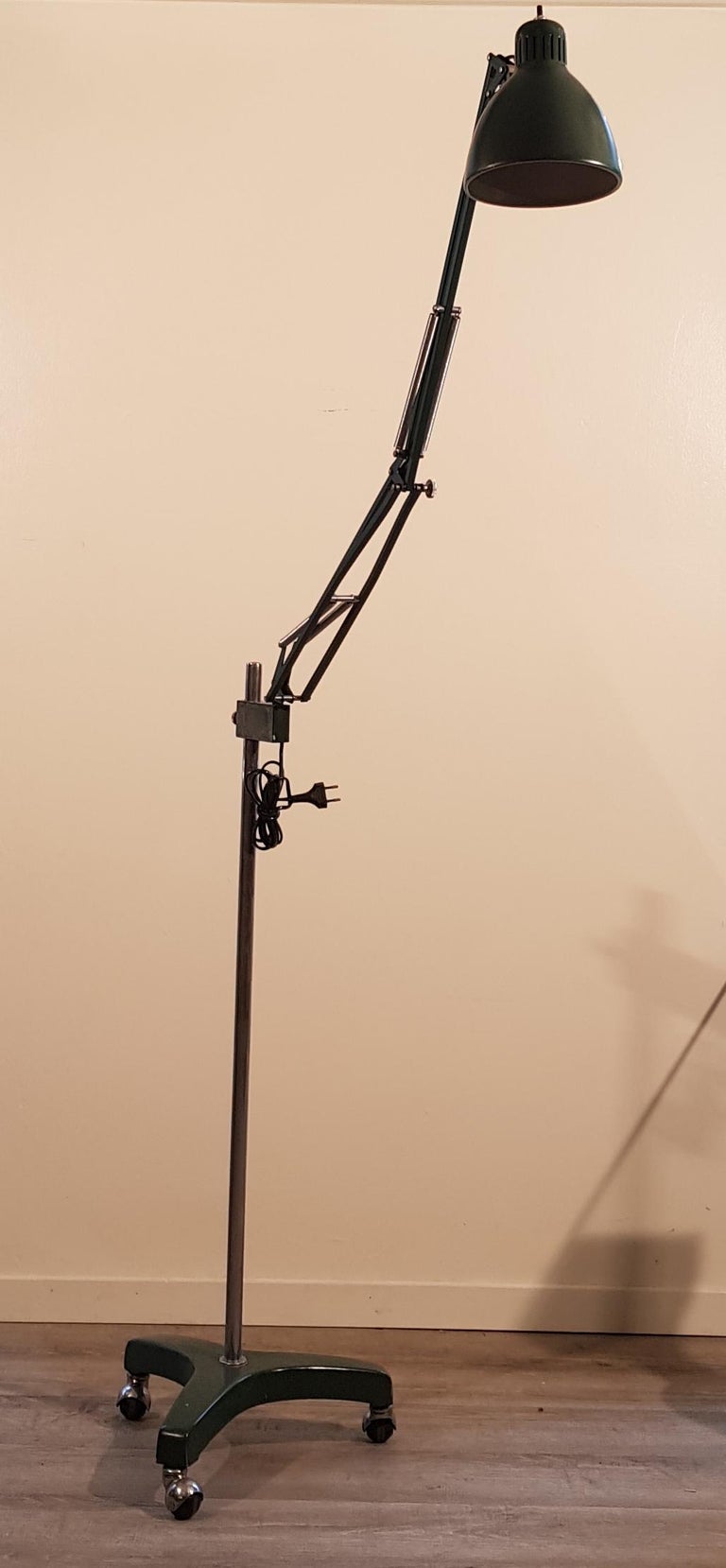 Dark Green Revolving Adjustable Arm Wheeled Naska Floor Lamp, Fontana ...