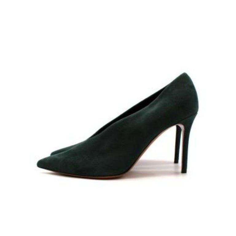 Dark Green Suede V-Cut Pumps For Sale at 1stDibs