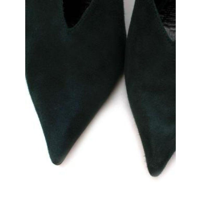 Dark Green Suede V-Cut Pumps For Sale at 1stDibs