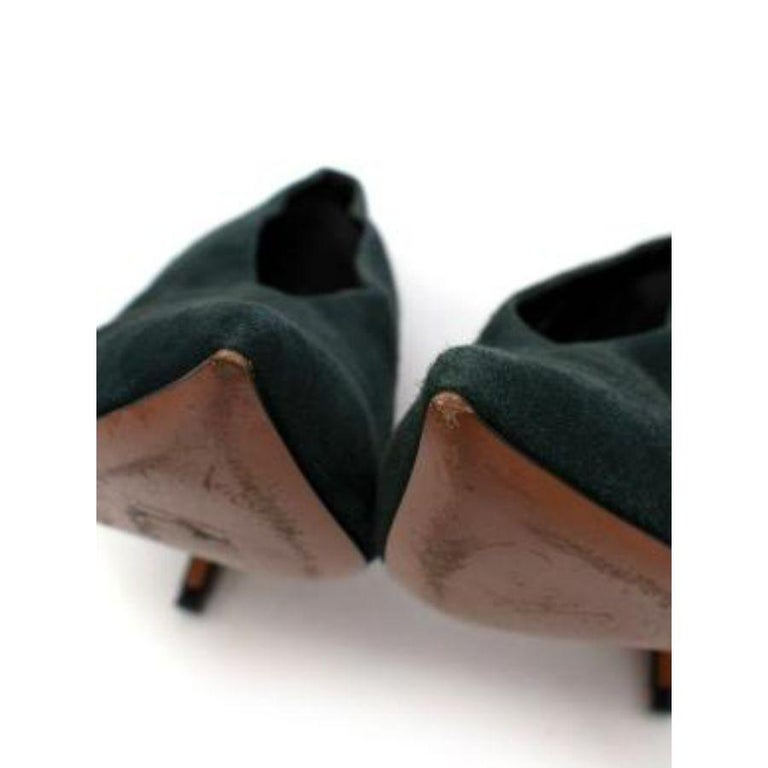 Dark Green Suede V-Cut Pumps For Sale at 1stDibs