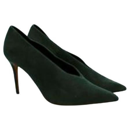 Dark Green Suede V-Cut Pumps For Sale at 1stDibs