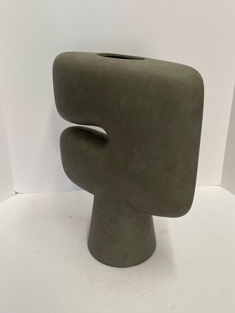 Dark Grey Matte Finish Large C Shape Vase, China, Contemporary For Sale ...