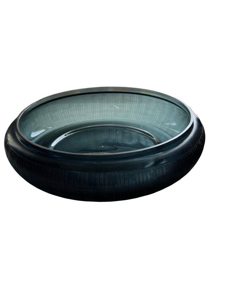 Dark Indigo Cut Glass Bowl, Romania, Contemporary For Sale at 1stDibs