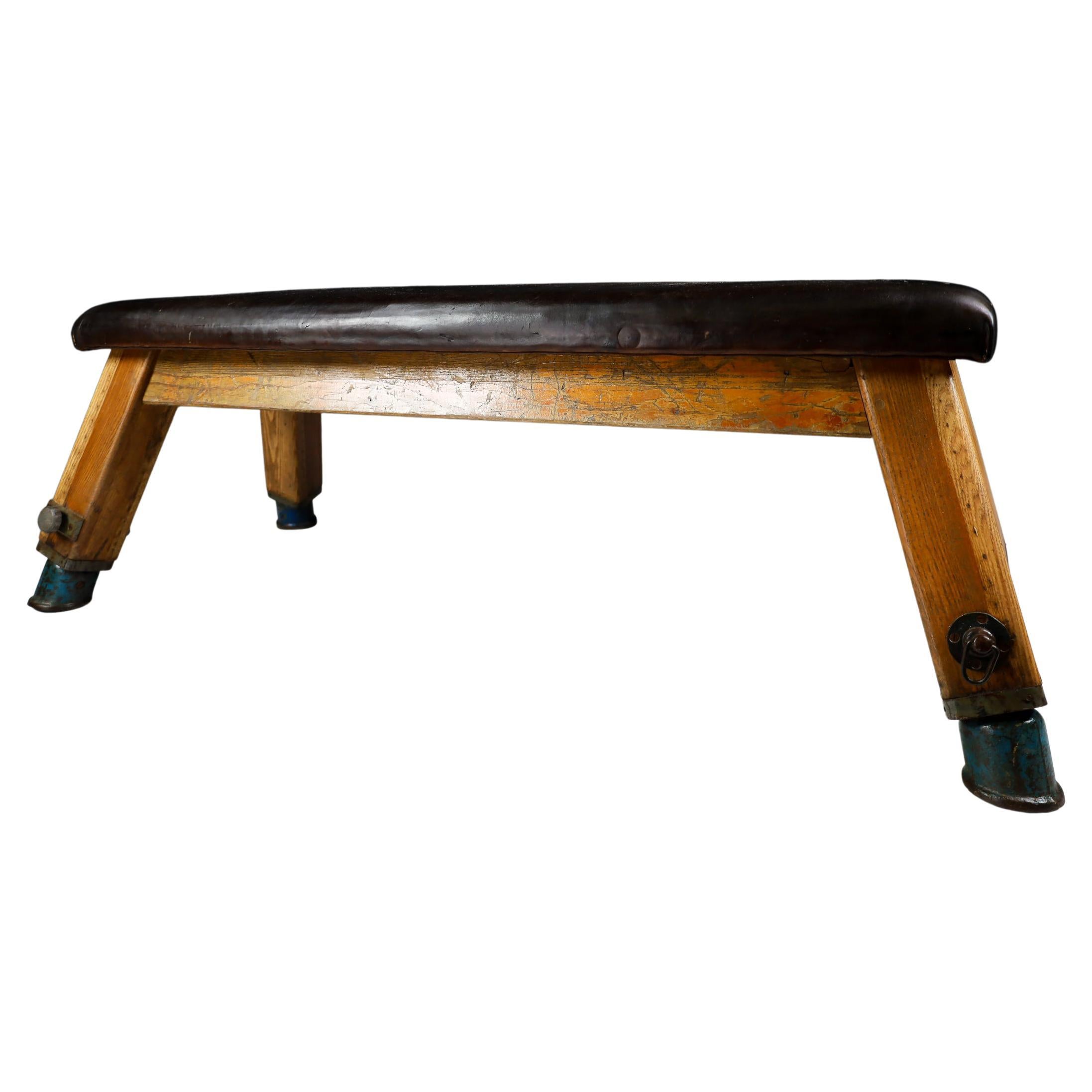 Vintage Patinated Leather Gym Bench or Table, circa 1940 at 1stDibs