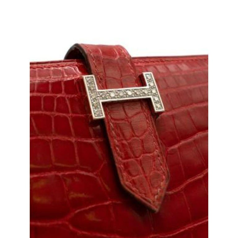 Dark red Alligator pave diamond clasp long wallet For Sale at 1stDibs