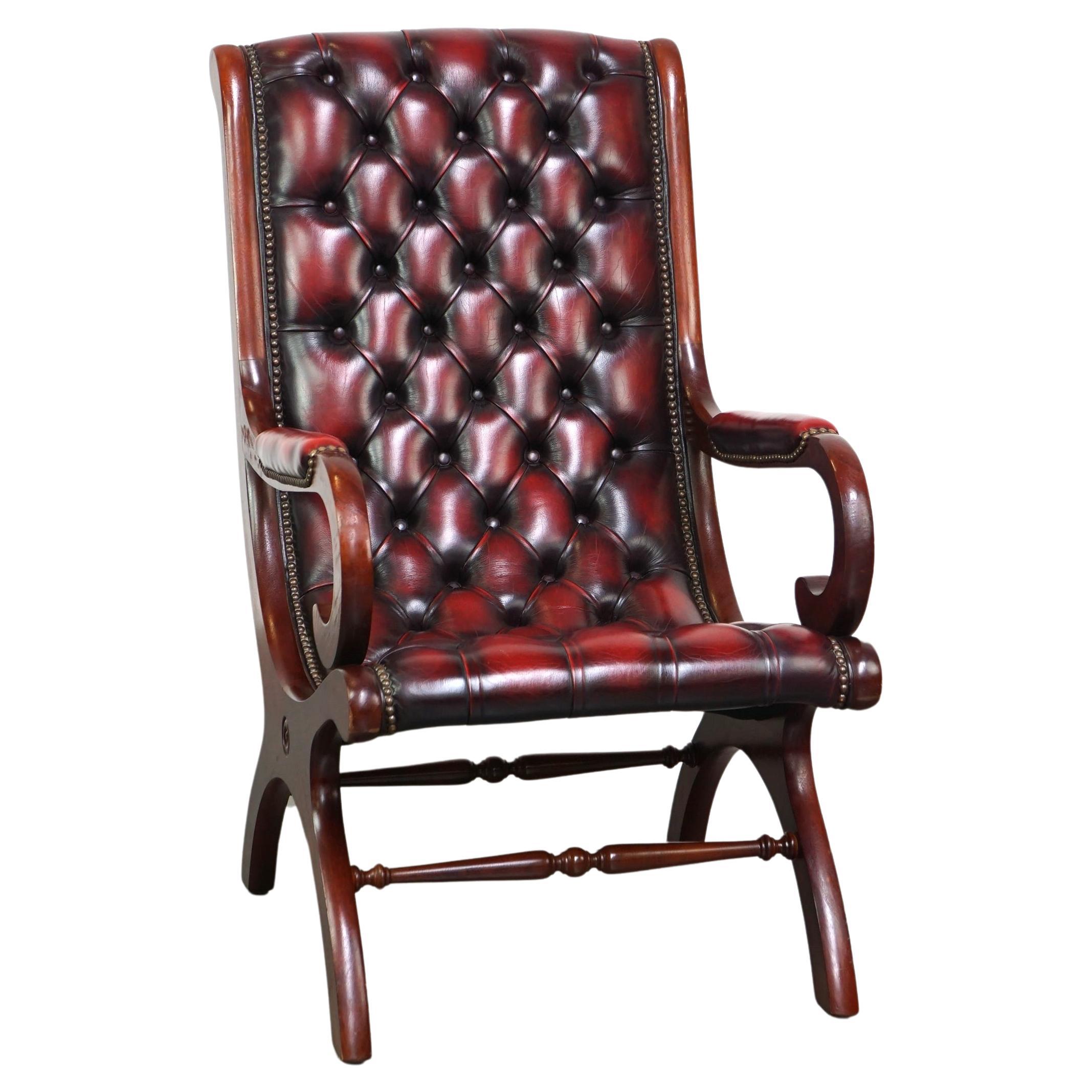 Characterful, stately English Chesterfield armchair made of cowhide ...