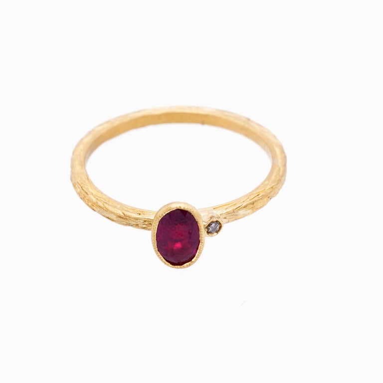 Dark Red, Oval Single Ruby with Diamond, 24kt Solid Gold Ring For Sale ...