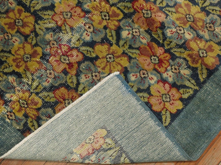 Dark Sea Foam Blue Green Turkish Floral Rug For Sale at 1stDibs