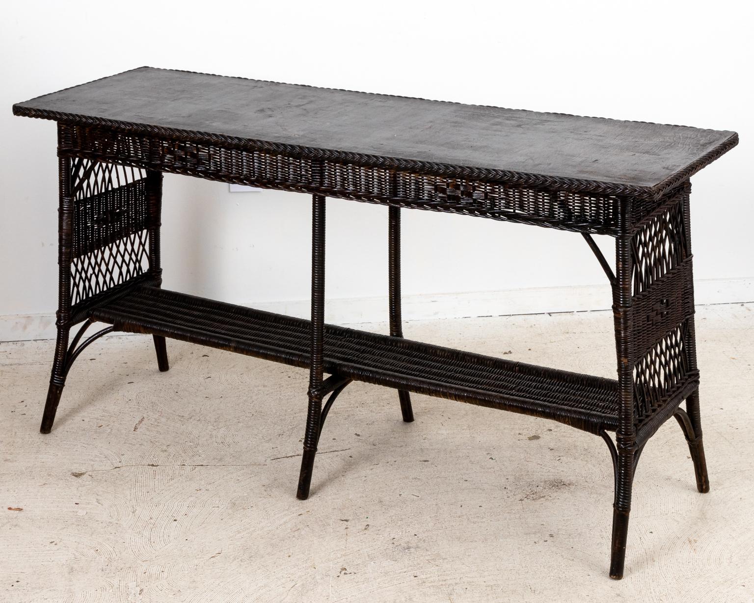 Dark Stained Antique Wicker Sofa Table For Sale at 1stDibs