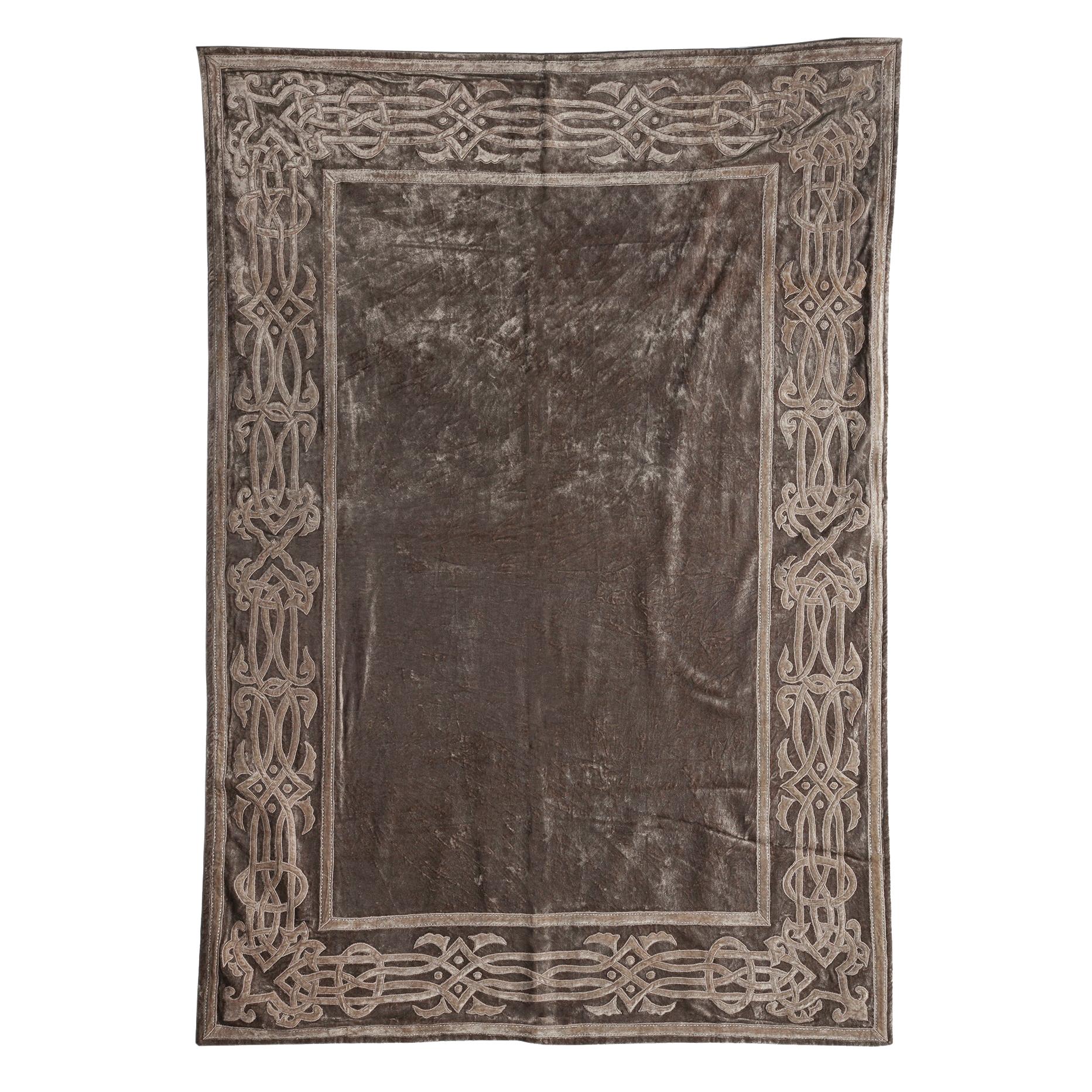 Dark Taupe Velvet Throw with Braided Embroidery For Sale at 1stDibs