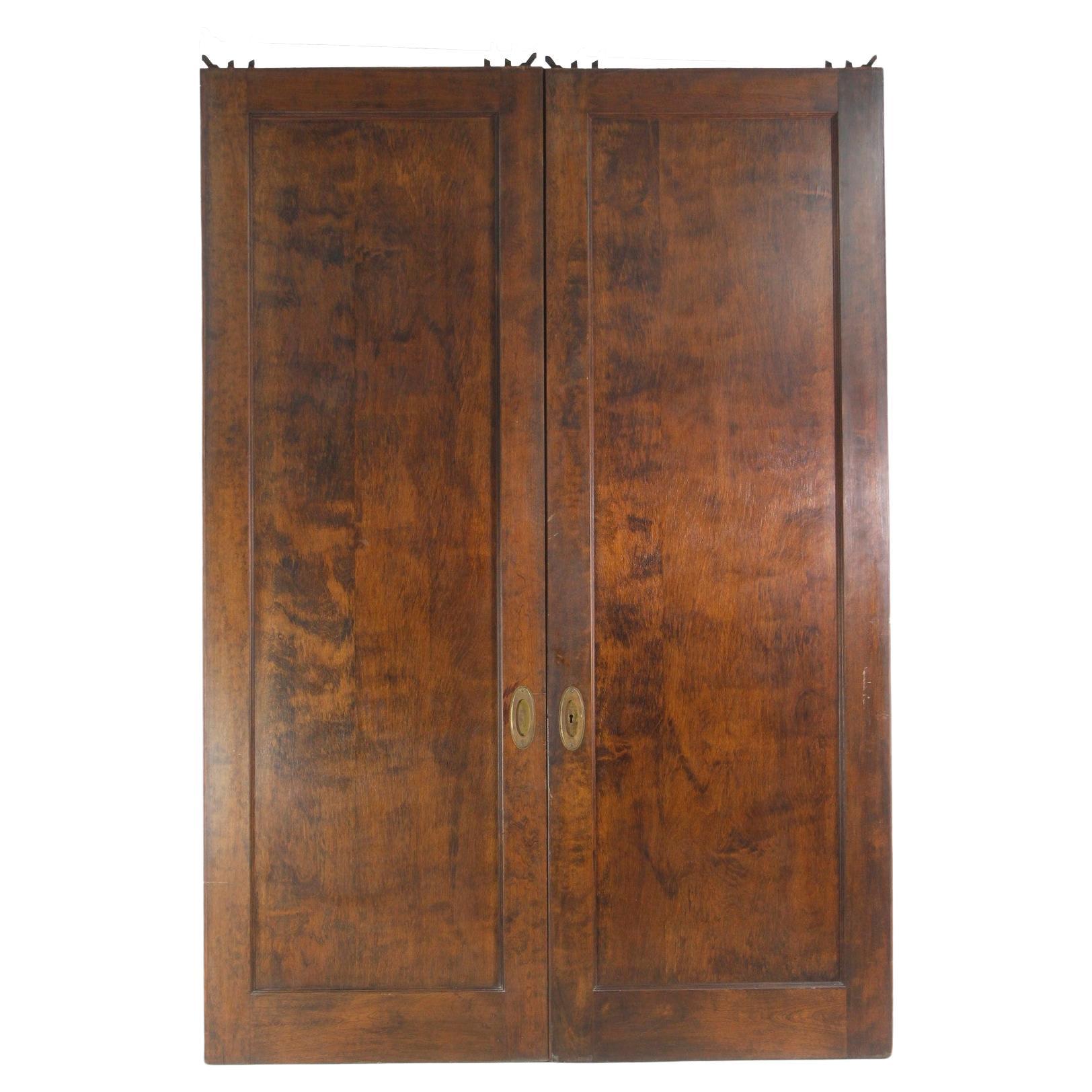 1880s Arched Walnut Brownstone Entry Double Doors with Frosted Glass ...