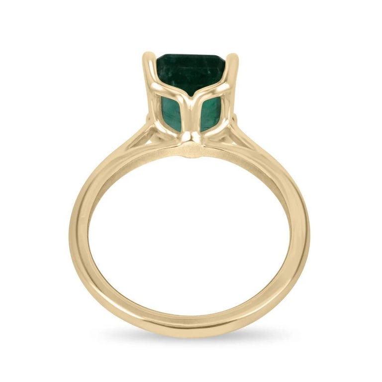 Dark Vivid Green 2.80ct 18K Natural Emerald-Emerald Cut Solitaire ...