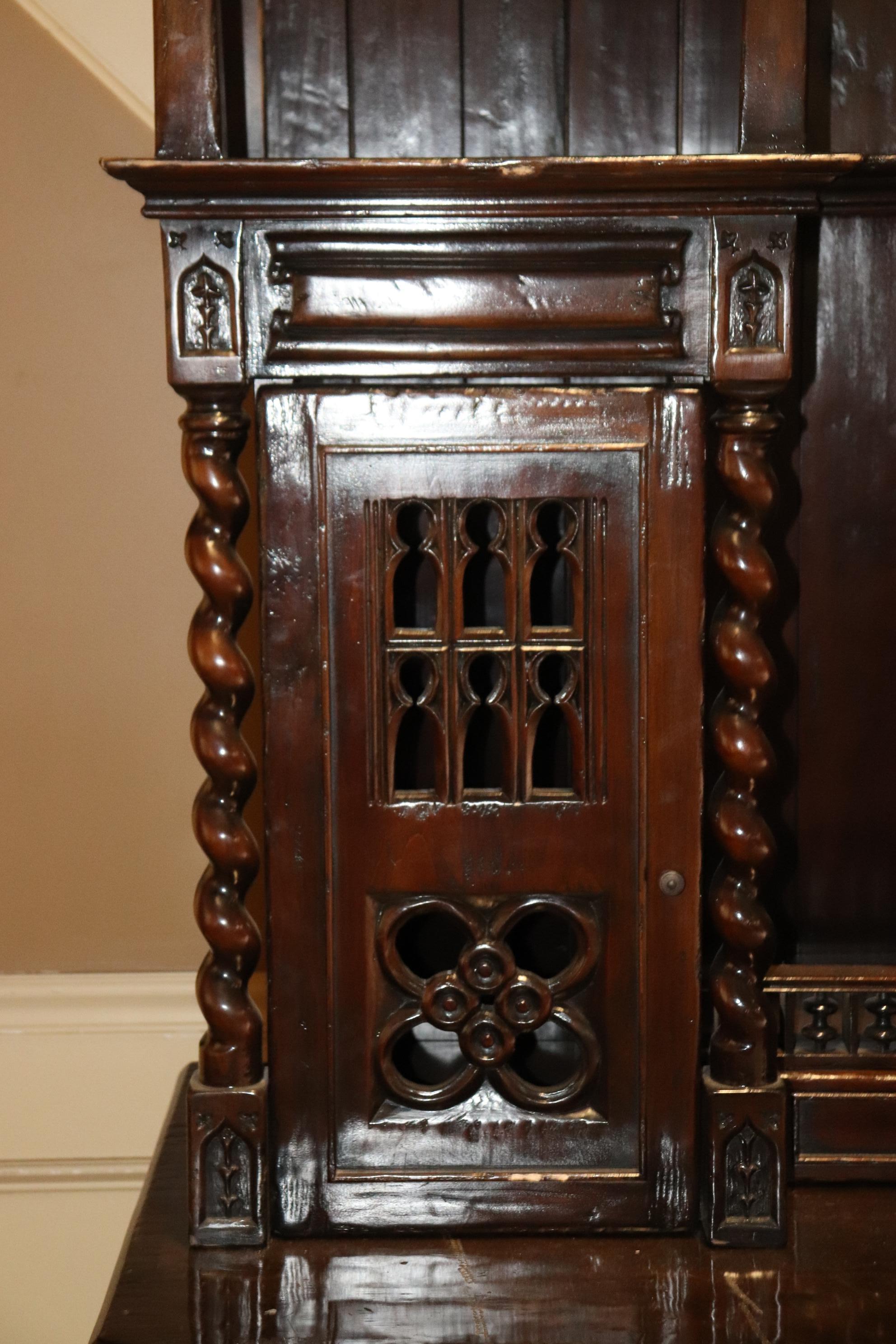 Dark Walnut Antique Style Gothic Cupboard China Cabinet at 1stDibs