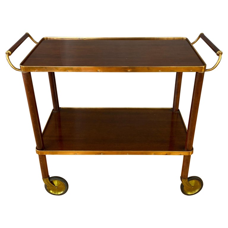 Dark Wood and Copper Color Metal 1940s Bar or Serving Cart at 1stDibs