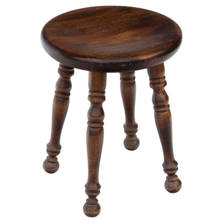 Dark Wooden Stool with Turned Legs For Sale at 1stDibs