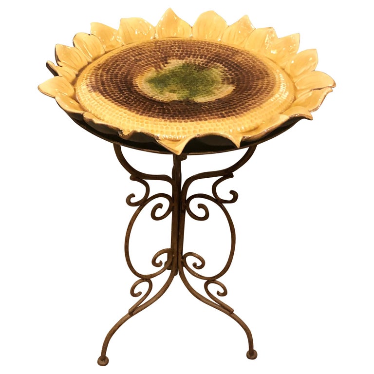 Darling Ceramic Sunflower Side Table with Iron Base at 1stDibs