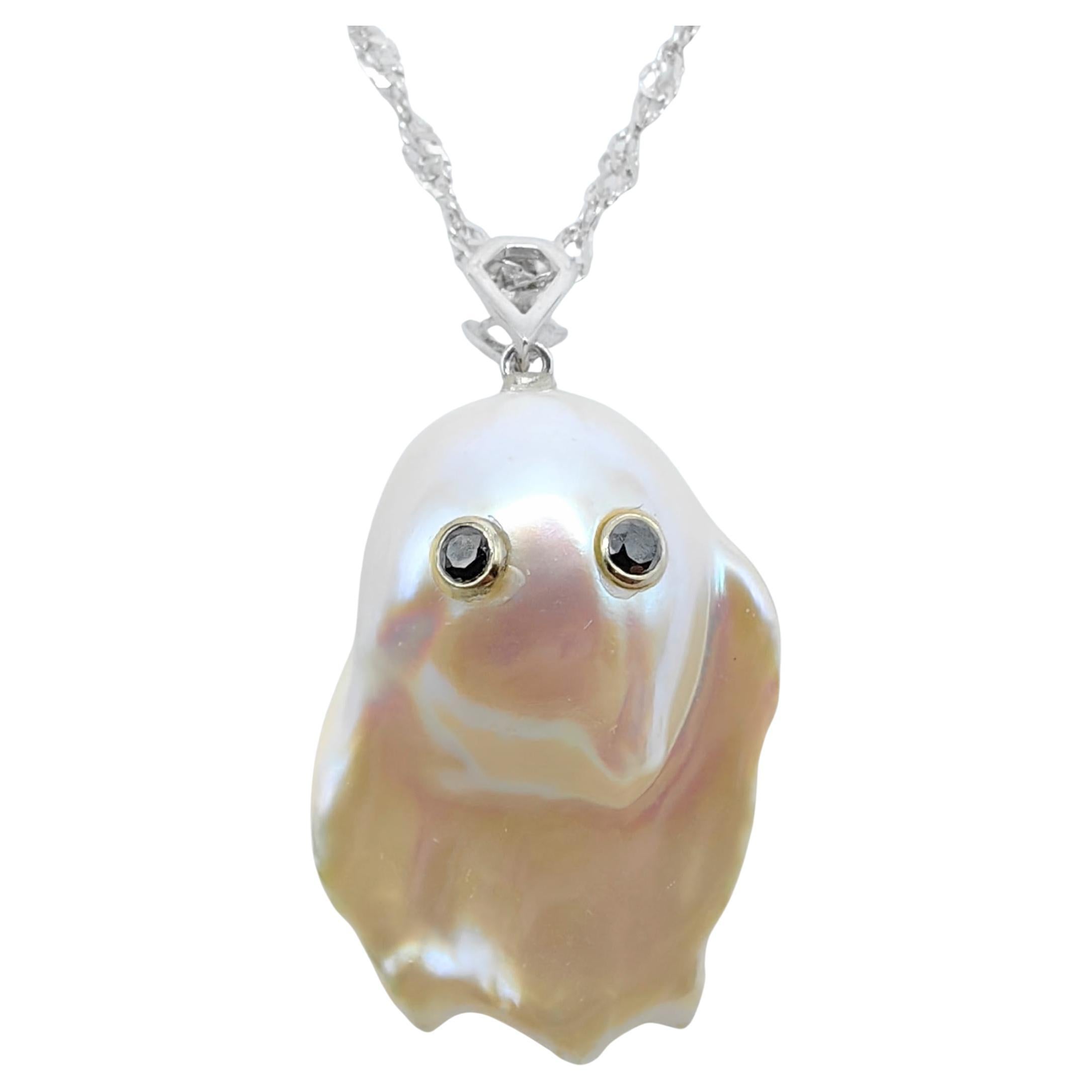Darling Phantom: Black Diamond Baroque Pearl Ghost Pendant in 18K White ...