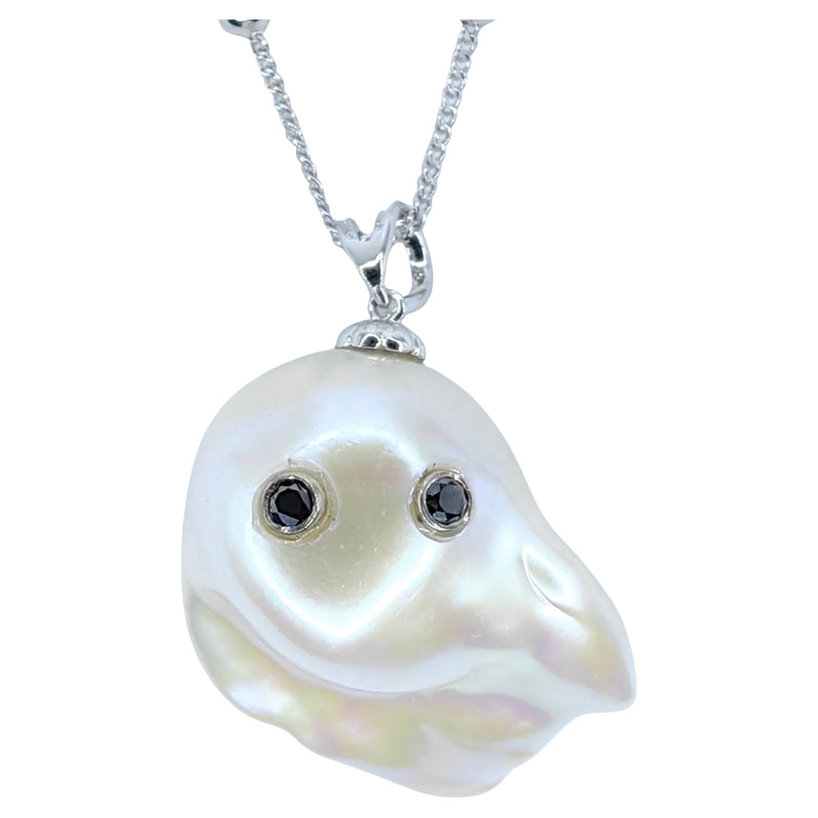 Darling Phantom: Black Diamond Baroque Pearl Ghost Pendant in 18K White ...