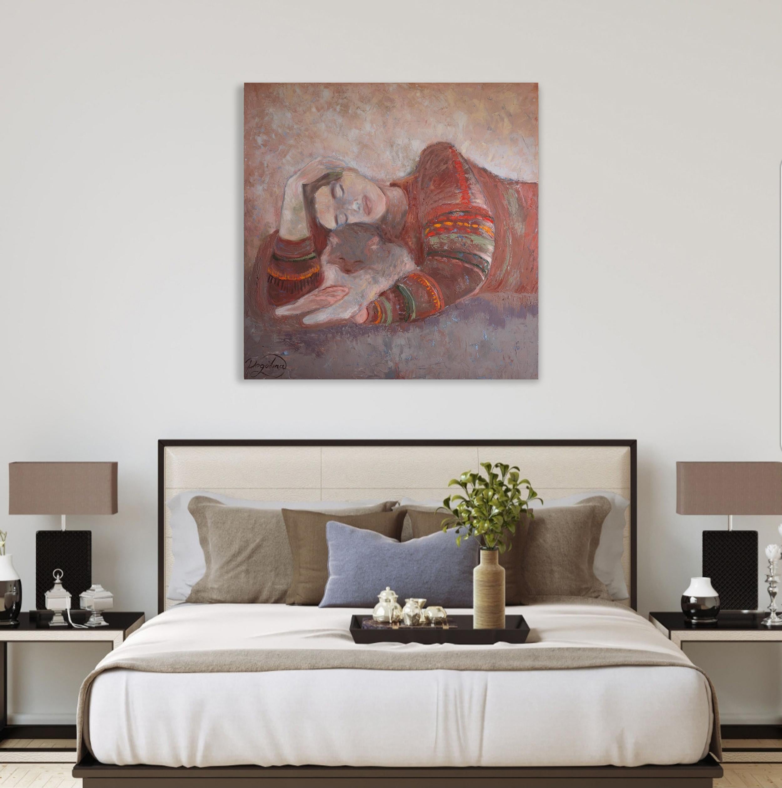 Dasha Pogodina - Fragility Original painting with Girl and Cat Sweet ...