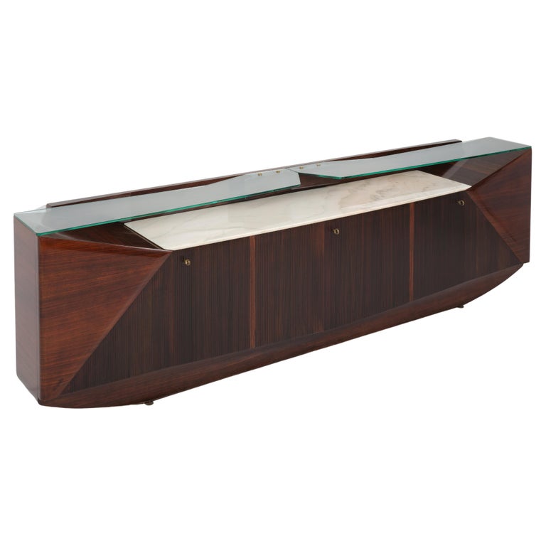 Dassi, Italian Walnut Sideboard in Marble and Glass with Brass ...