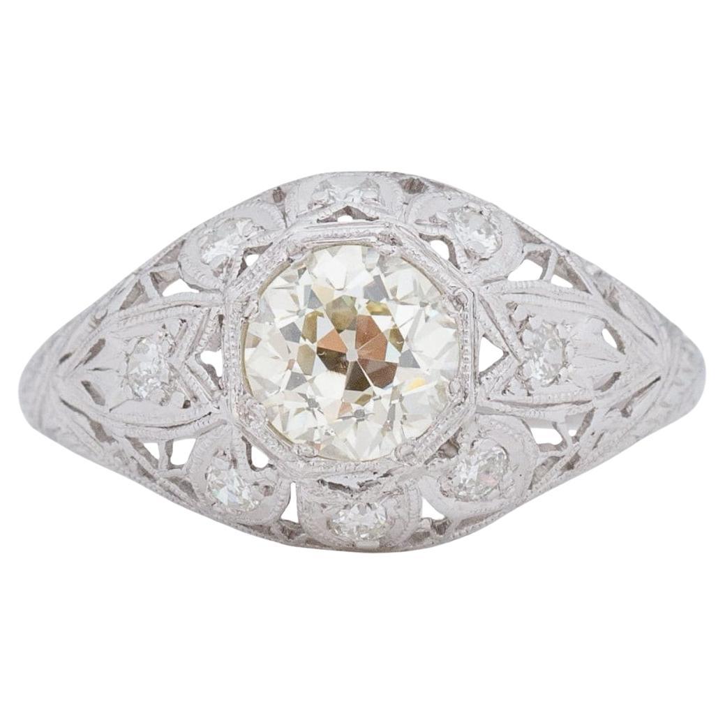 Dated 1924 Art Deco Platinum 1.55Ct Diamond, Filigree Detailed ...