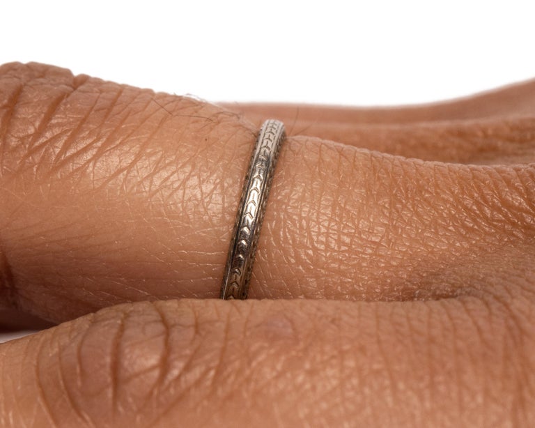 Dated 1930 Art Deco 18 Karat White Gold Chevron Etched Design Band For ...