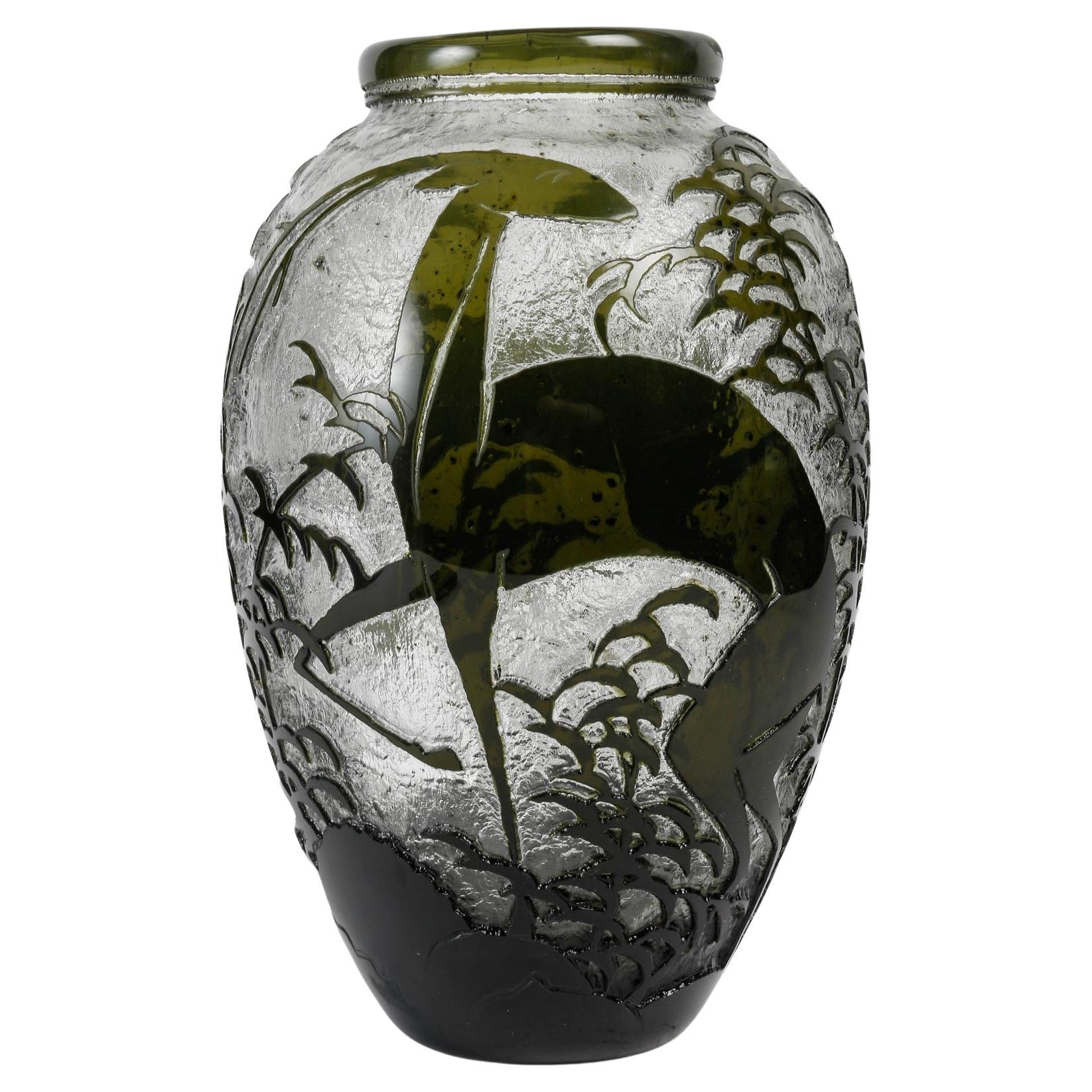 Daum Art Deco Acid-Etched Glass "Biches" Vase, circa 1930 For Sale at ...
