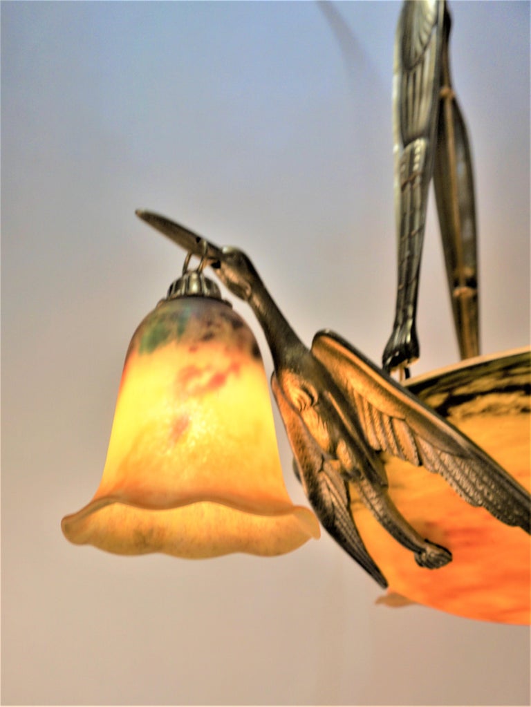 Daum Art Glass and Bronze Bird Chandelier For Sale at 1stDibs