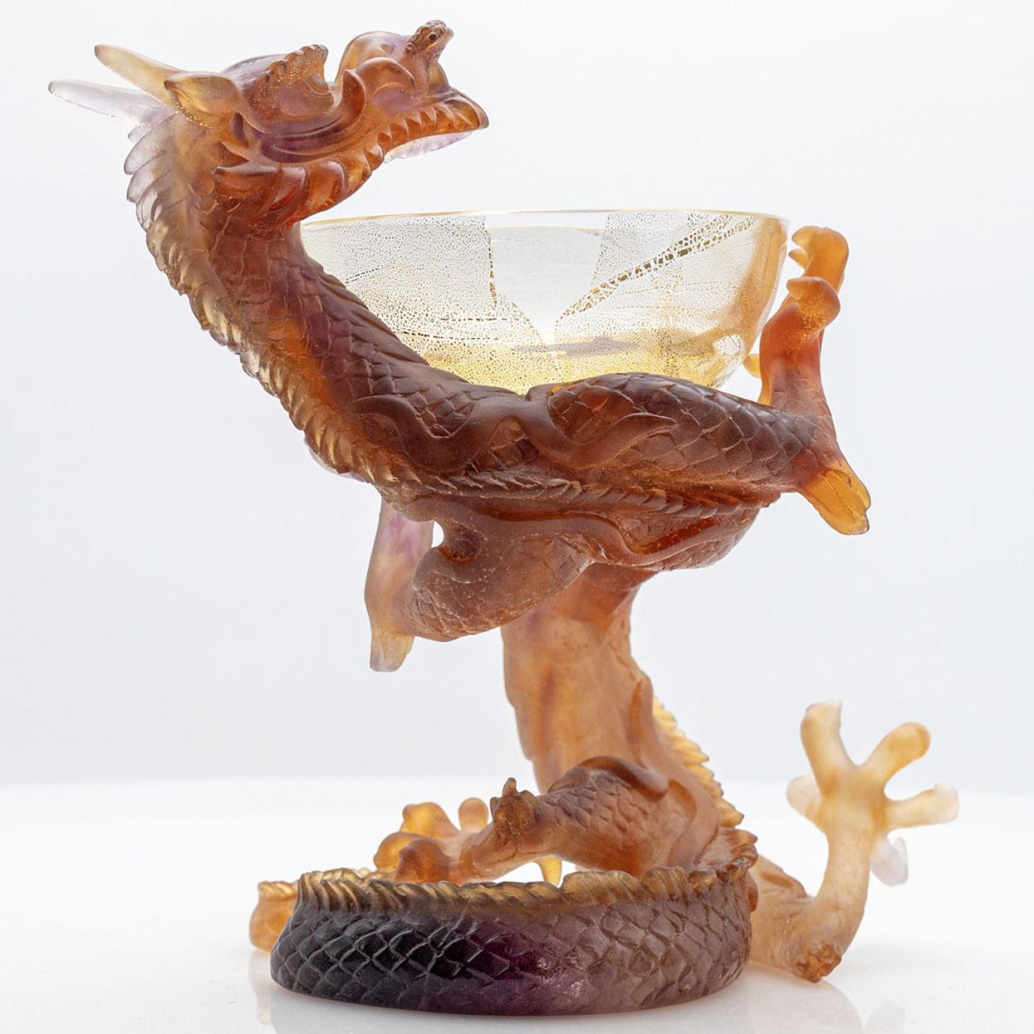 Daum Art Glass Brown Dragon Decorative Bowl, France For Sale at 1stDibs