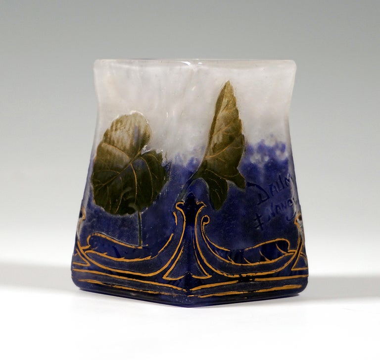 Daum Nancy Art Nouveau Angular Vase with Violet and Gold Decor, France ...