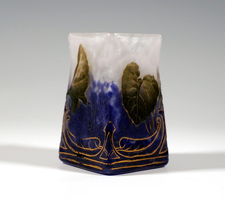 Daum Nancy Art Nouveau Angular Vase with Violet and Gold Decor, France ...