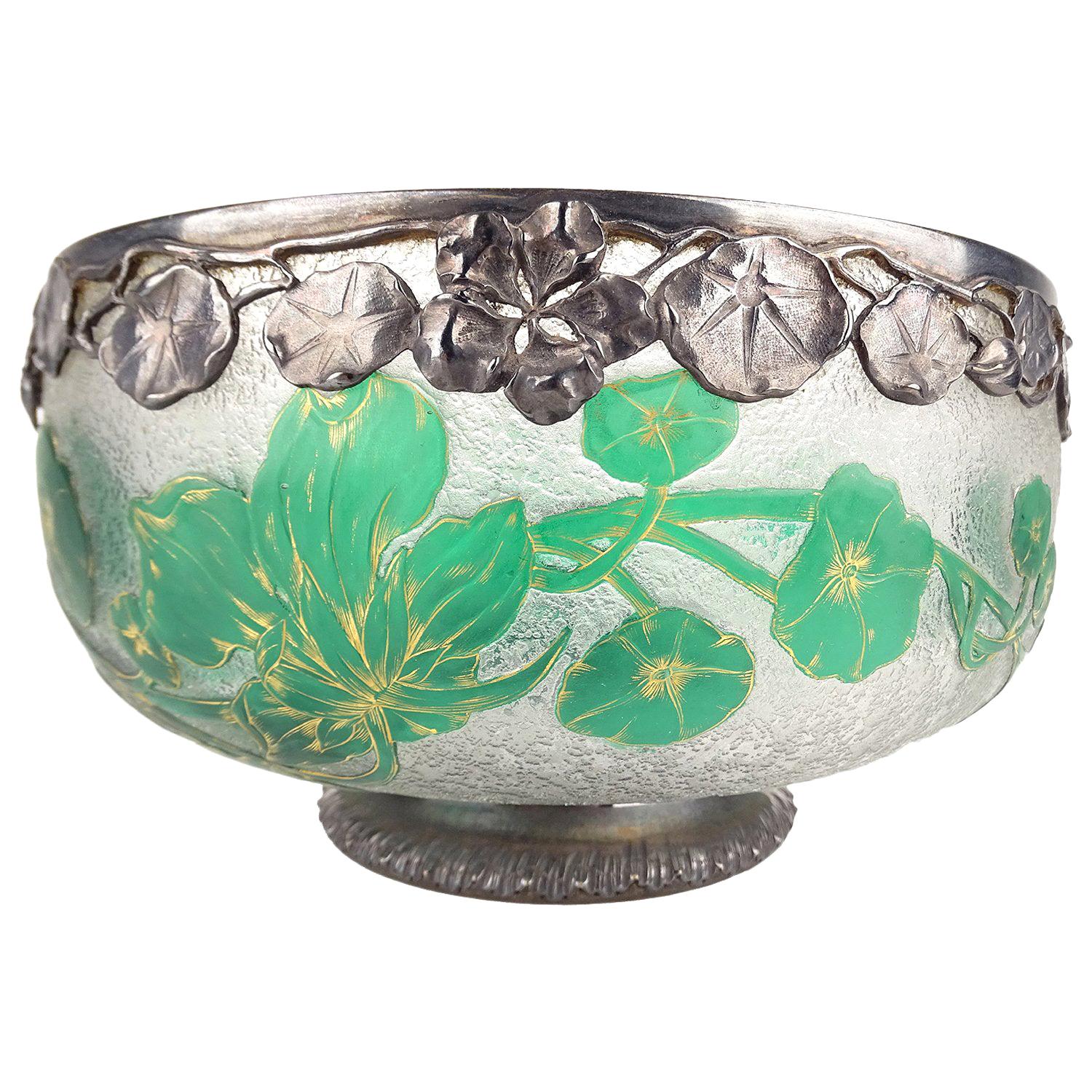 1930s Art Deco Daum Nancy Glass Bowl, Silver Overlay For Sale at 1stDibs