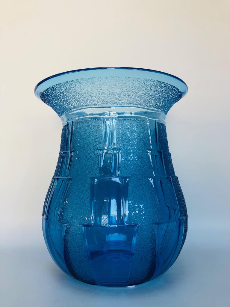 Daum Nancy Blue Art Deco Vase For Sale at 1stDibs